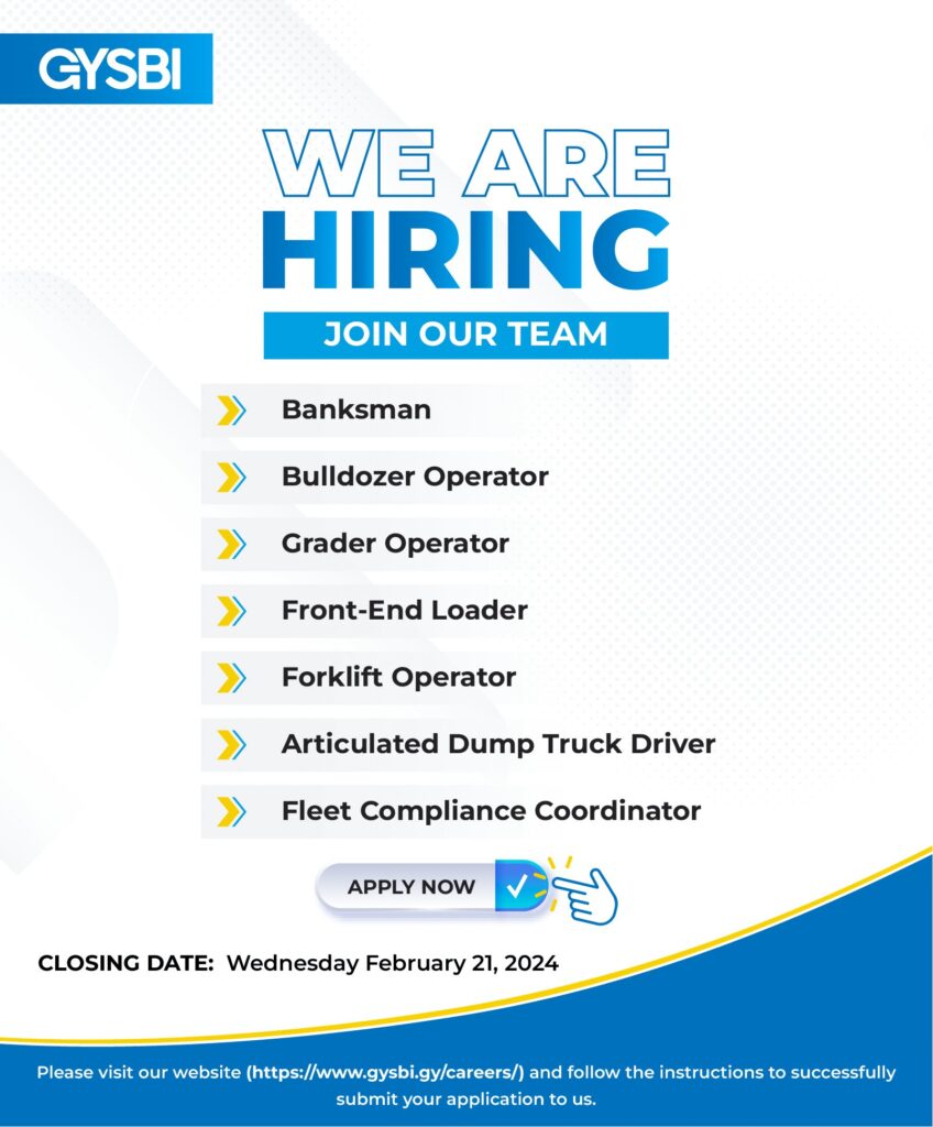 The Guyana Shorebase Inc (GYSBI) has several openings! Join their Team ...