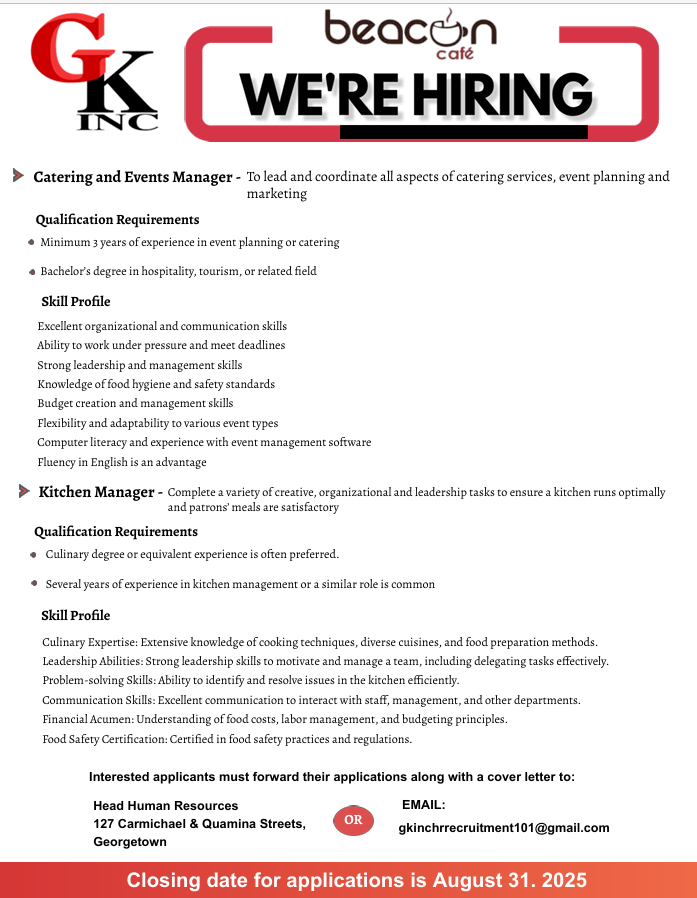 Catering and Events Manager – Georgetown Chamber of Commerce & Industry